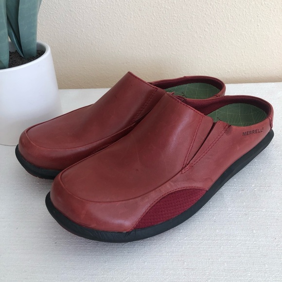 Merrell | Shoes | Merrell Quest Slide Pepper Red Leather Slip In Mules ...